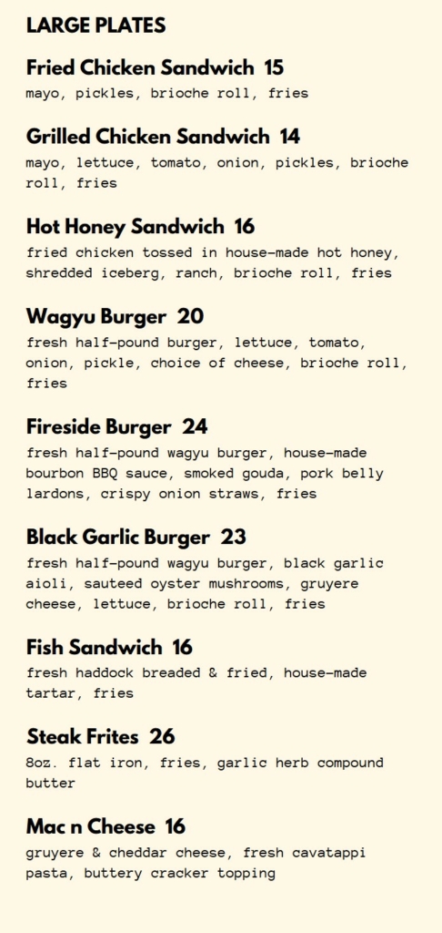 Lunch Menu - Fireside By The River